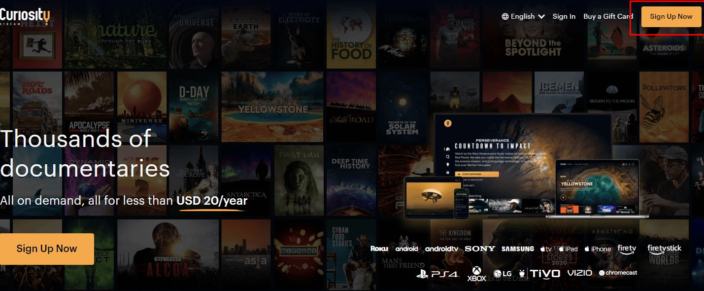 إنشاء حساب CuriosityStream - إنشاء